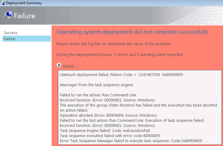 Few errors after deployment |﻿ O/S Deployment