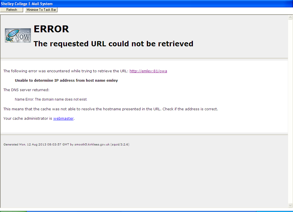 internal OWA error |﻿ Windows