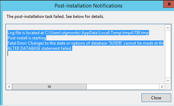 Wsus Post Installation Error ﻿ Windows Server 2012