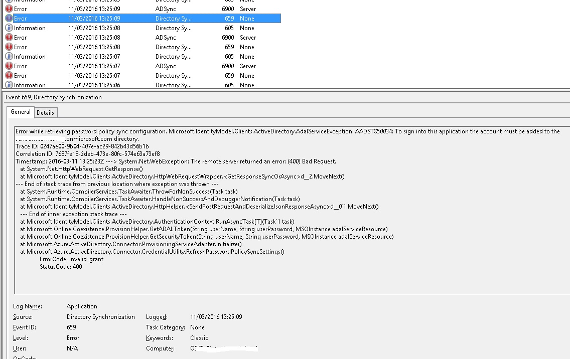 Azure AD Connect errors - Cloud Services - EduGeek.net