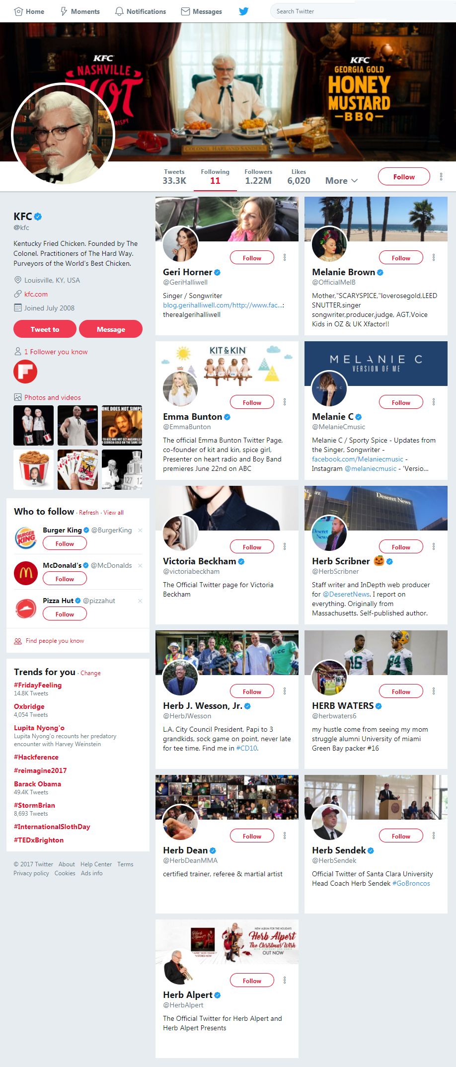 On Twitter @KFC follows only 11 people |﻿ Jokes/Interweb Things