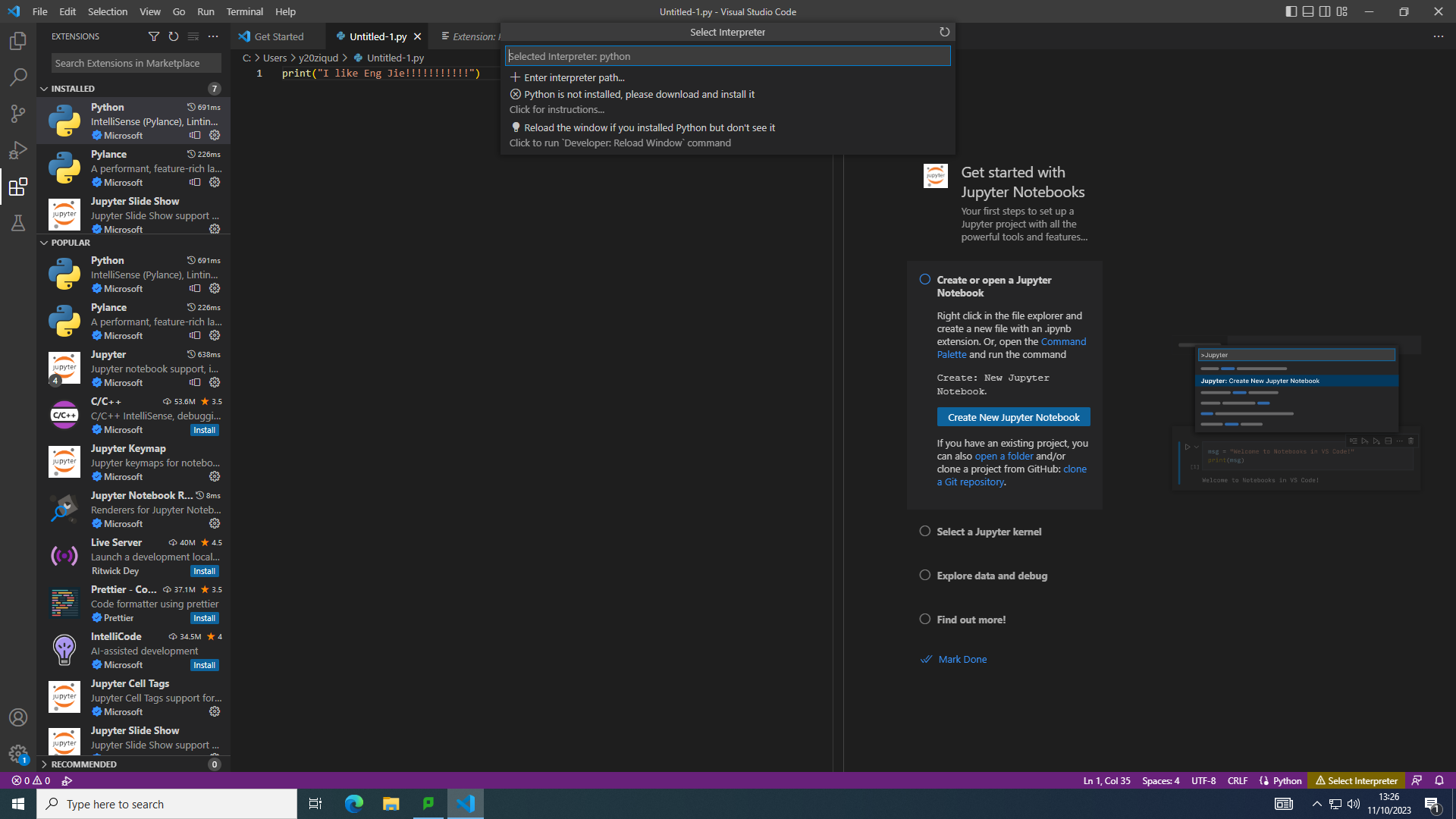 Visual Studio Code - Students can't see Python interpreters ...