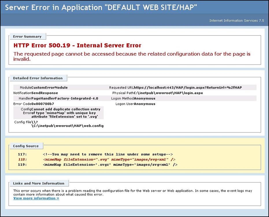HAP error - complaining about the mimeMap and .svg file extension. Anyone help? - Home Access ...