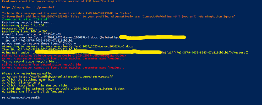 Powershell Script for restoring items from the recycle bin in Sharepoint |﻿ Scripts